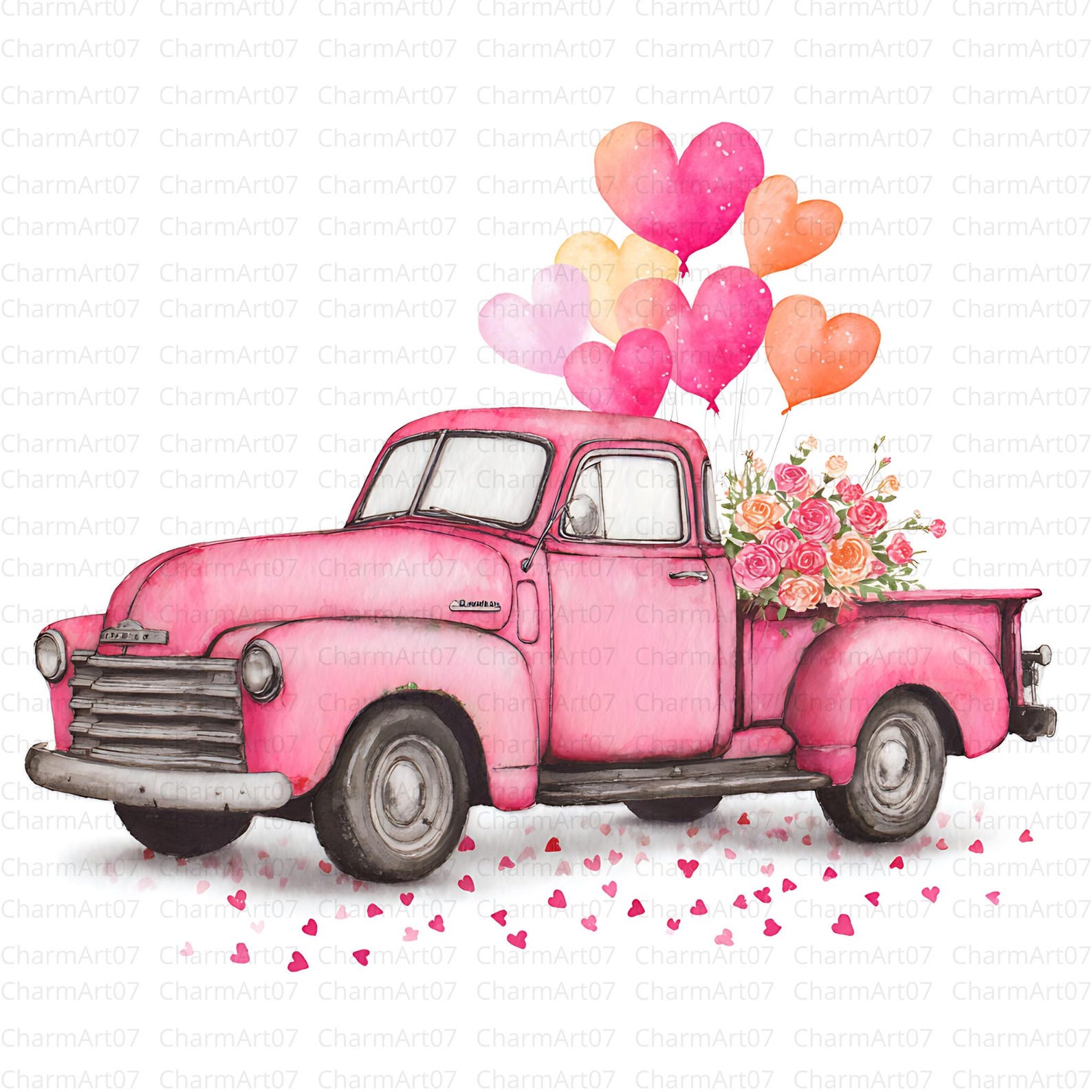 14 Valentine's Day Truck Clipart, Pink Vintage Truck, Valentine ...