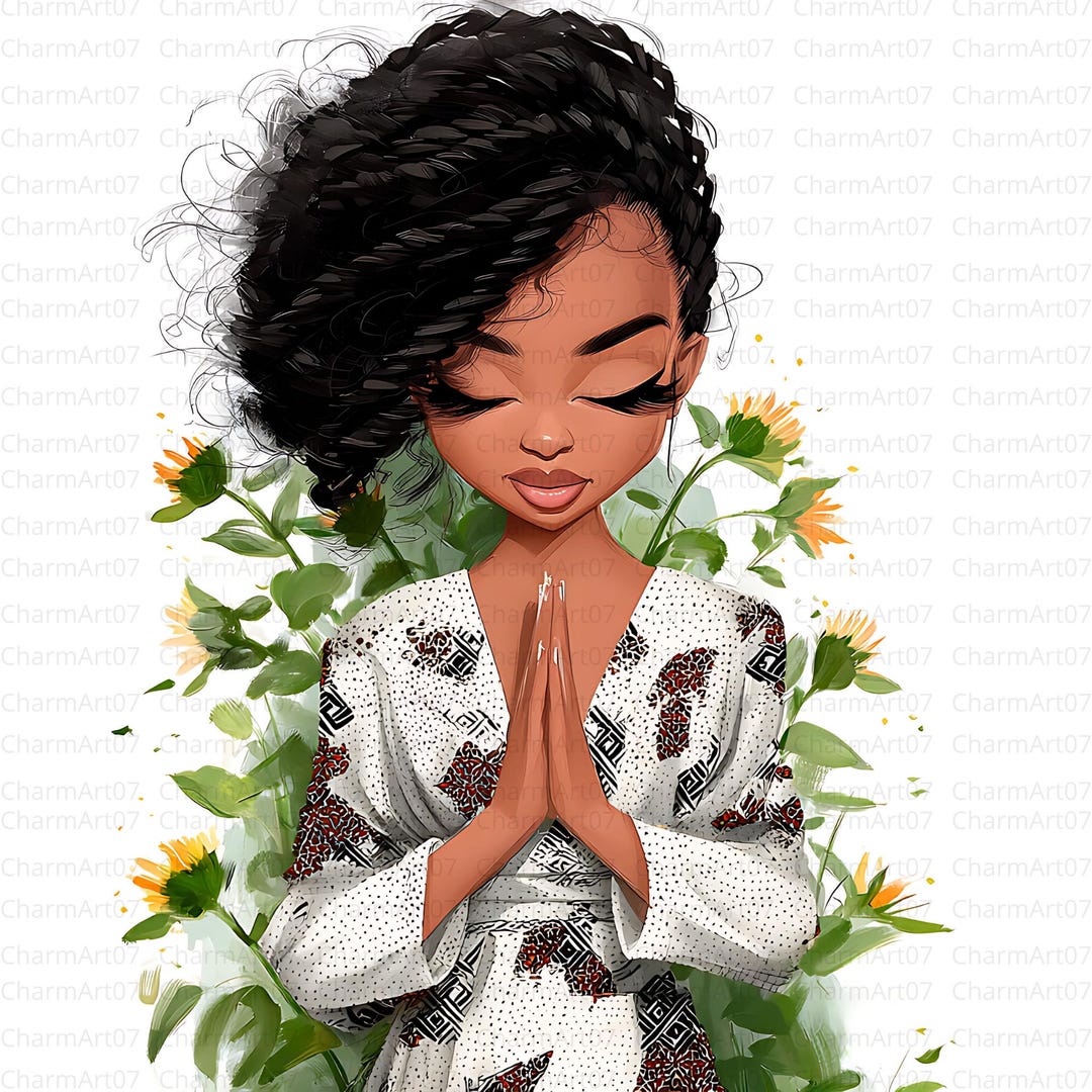 Watercolor Black Woman Praying Clip Art, African American Prayer (JPG ...