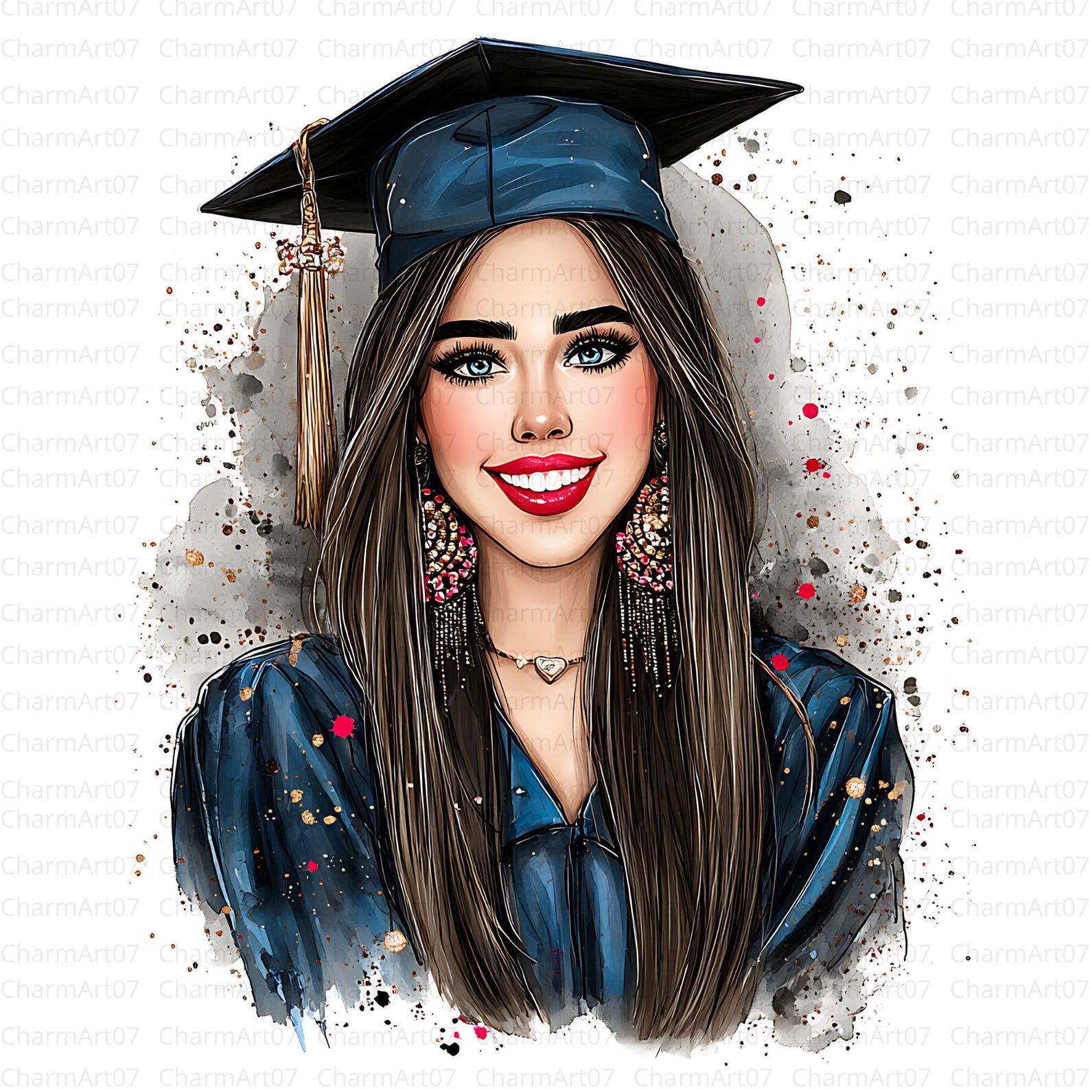 24 Graduation Girl Clipart, Watercolor Grad Designs (JPG Digital ...