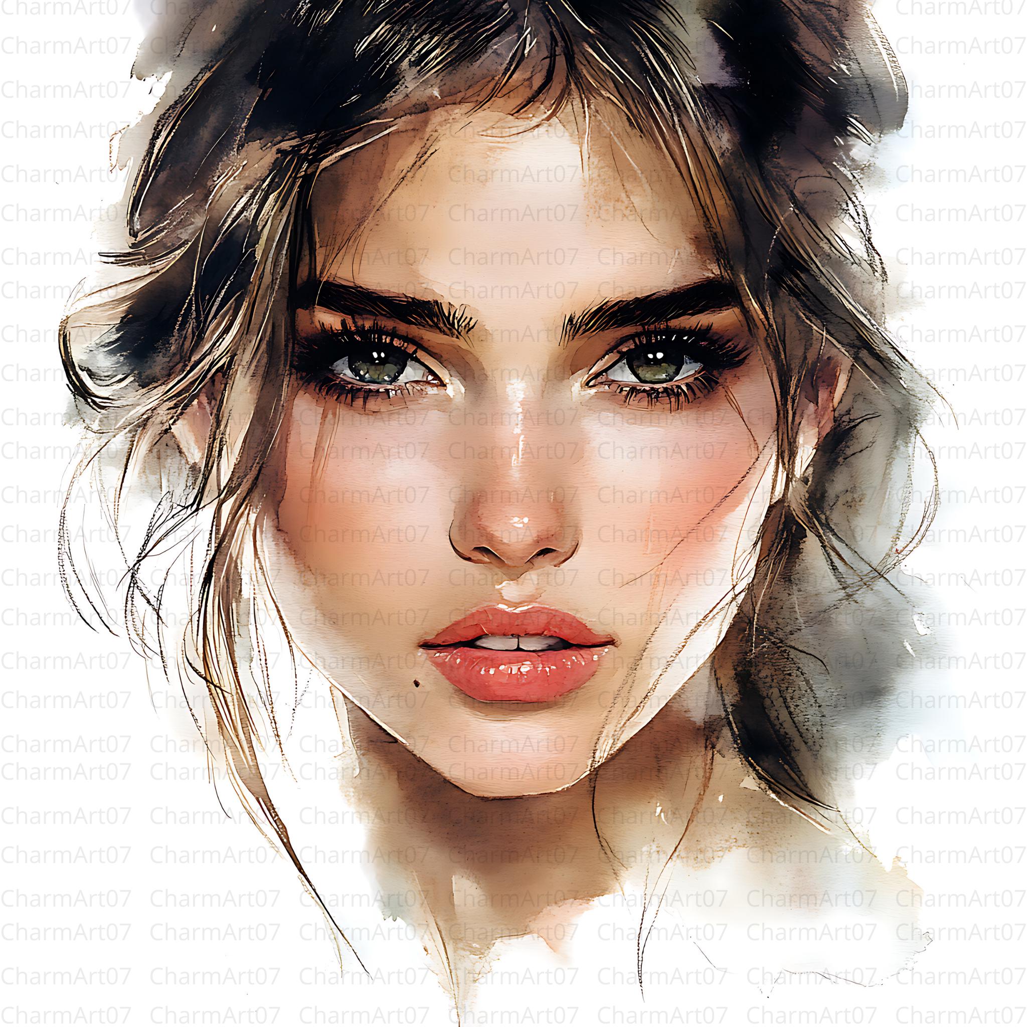 28 Woman Emotions Clipart, Woman Face Clipart, Printable Watercolor ...