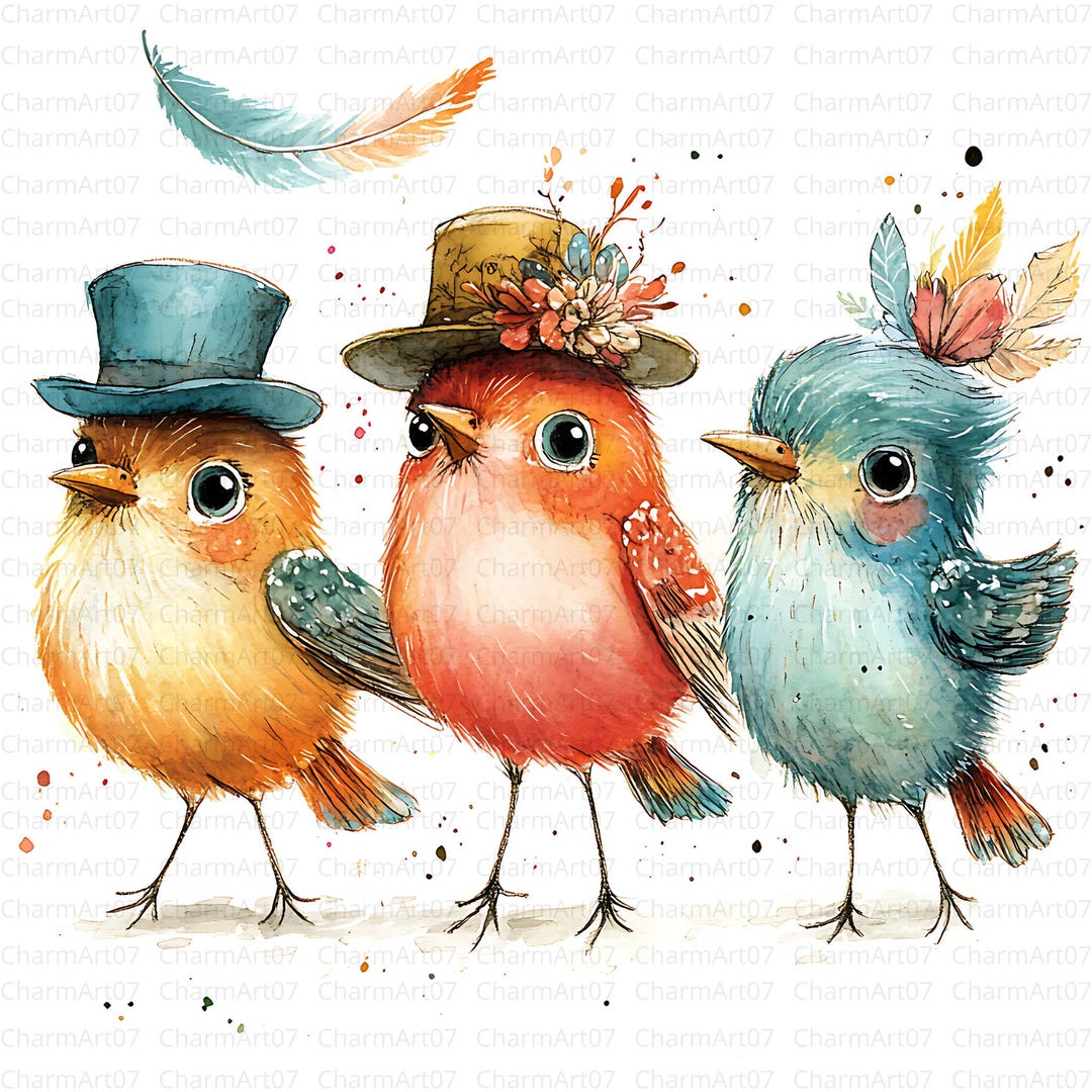 23 Funny Whimsical Birds Clipart, Cute Bird Clipart, High Quality Jpgs ...