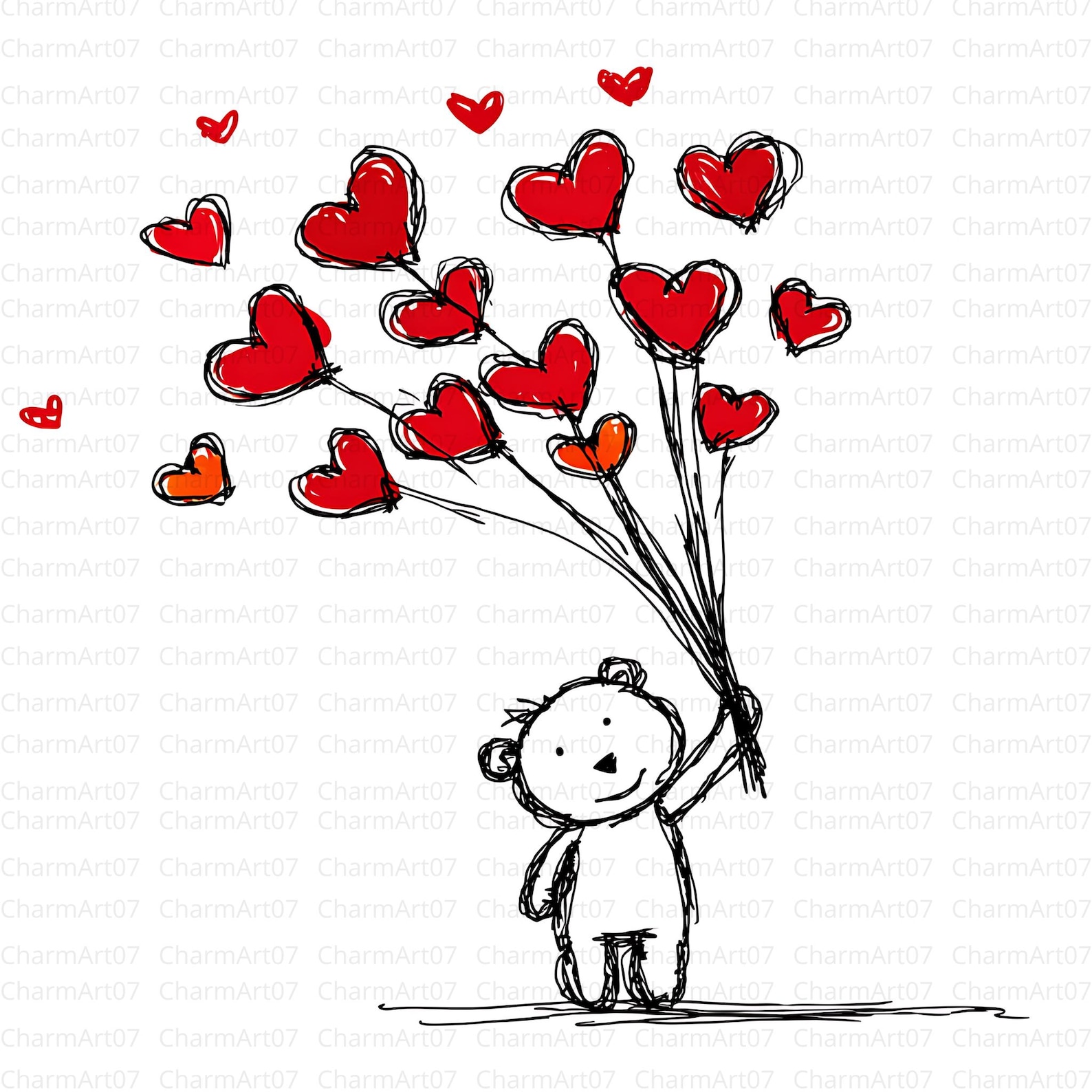 70 Valentine's Day Scribbles Clipart: Love Heart Girl Line Art (digital ...