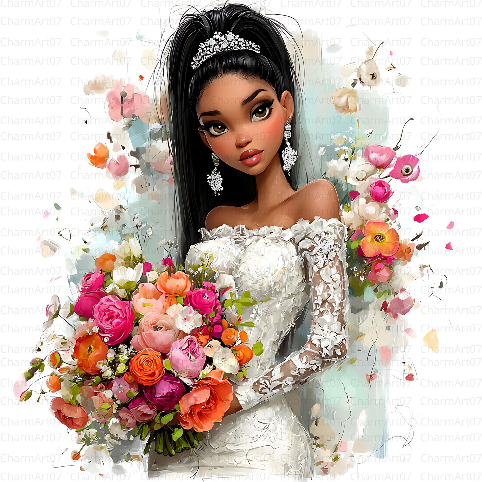 Watercolor Black Bride Clipart Bundle: Wedding Girl Illustrations (JPG ...
