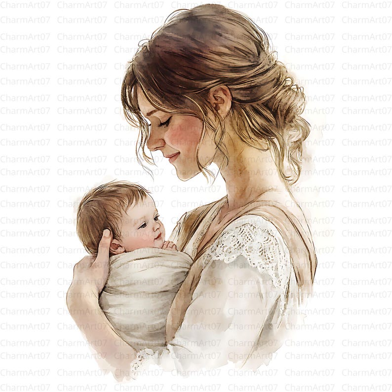 Mother and Baby Watercolor Clipart, Nursery Art Jpgs (digital Download ...
