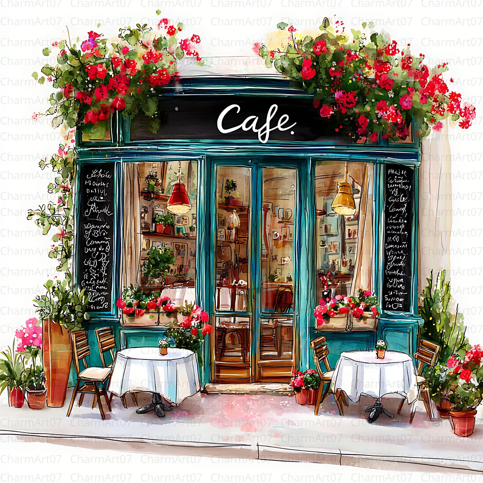 18 Cute Paris Cafe Clipart, Parisian Cafes, Paris Travel Art, France ...