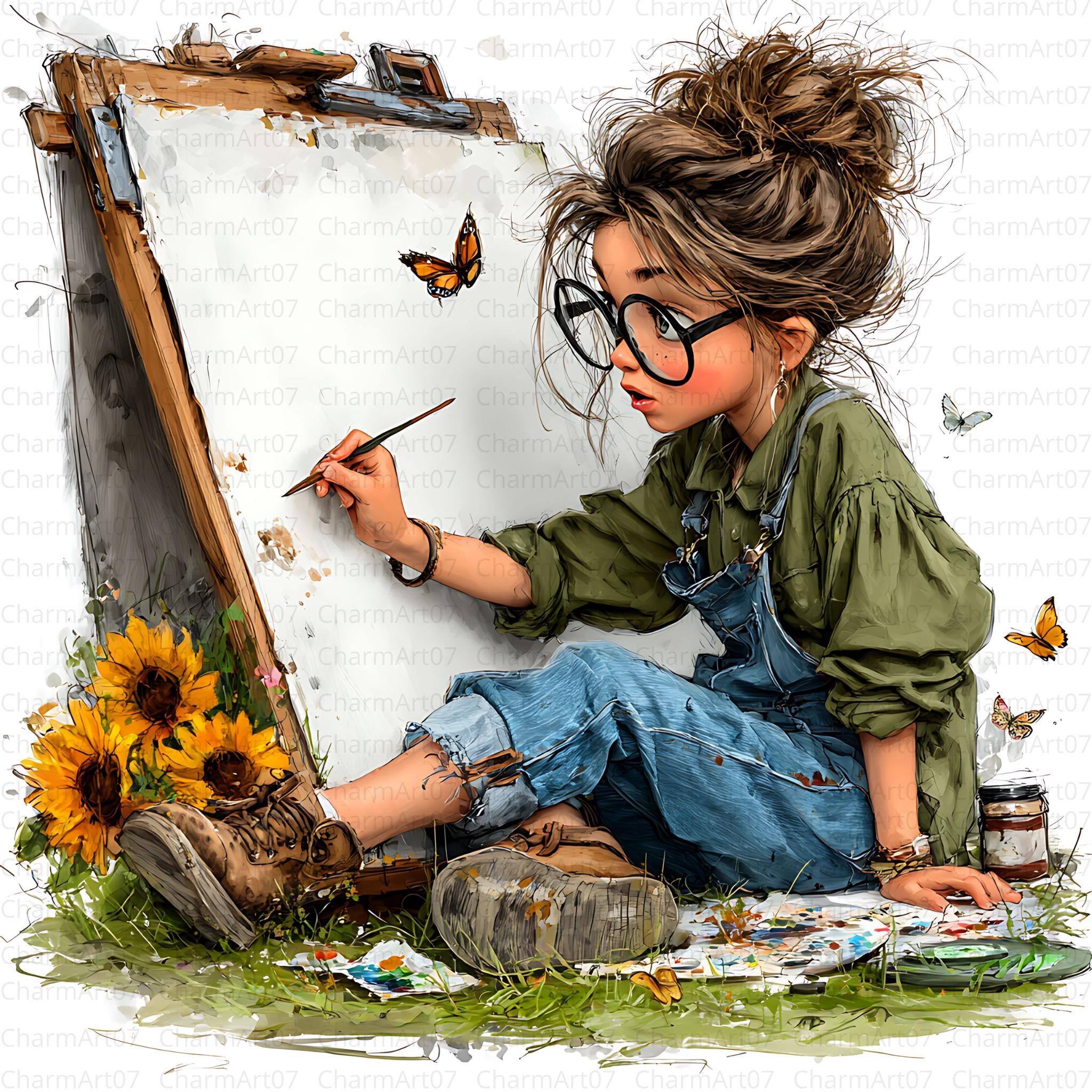 Whimsical Artist Girl Clipart: Watercolor Style (digital Download) - Etsy