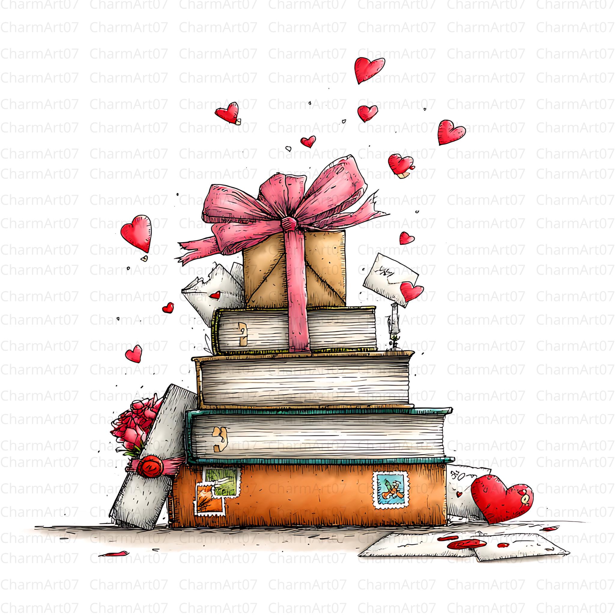 28 Valentine’s Day Books Clipart Bundle, Romantic Reading Illustrations ...
