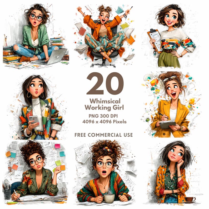 Whimsical Girls Clipart Set: Cute Watercolor PNG Bundle (digital ...