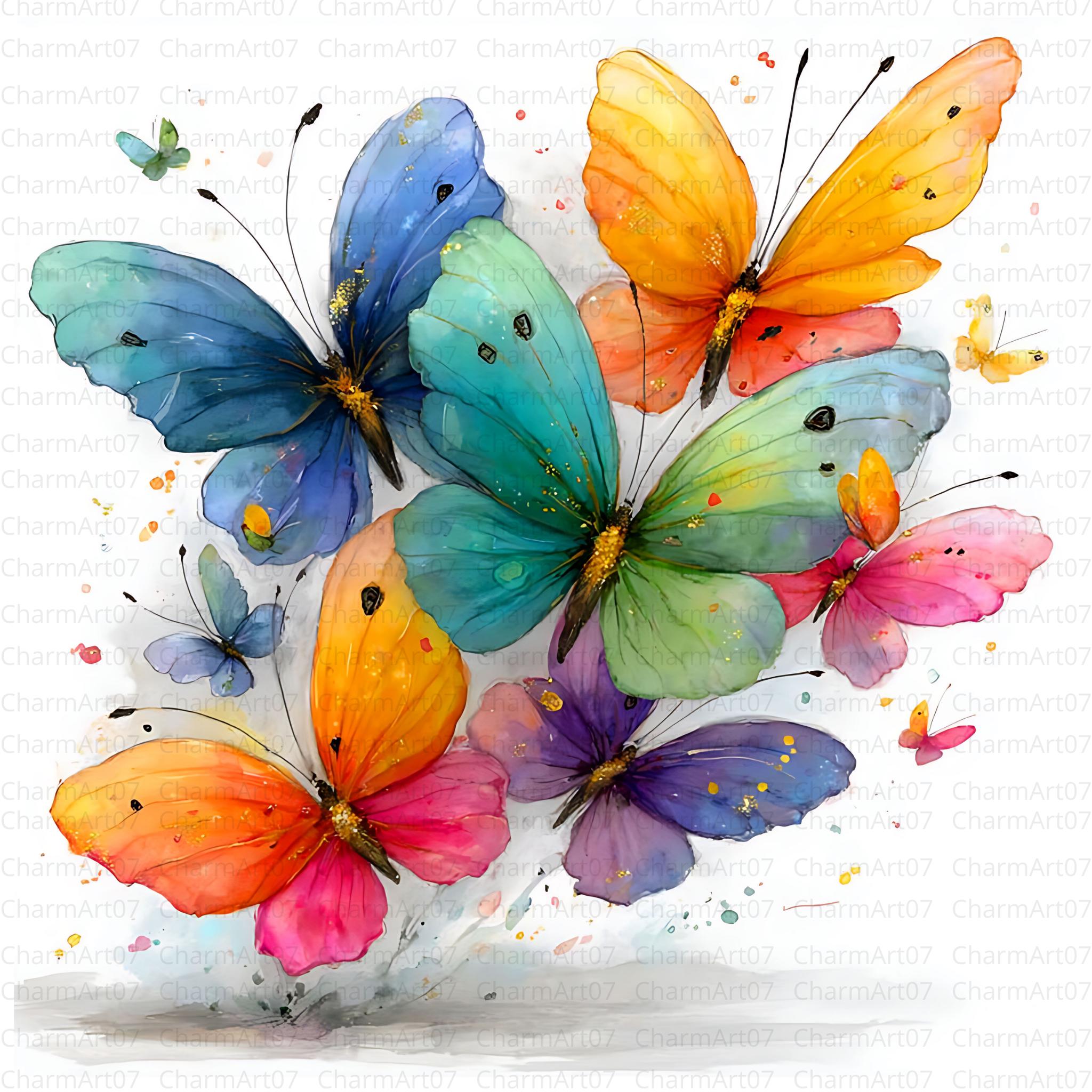 Rainbow Butterfly Clipart Bundle: Watercolor Art, Junk Journal (JPG) - Etsy