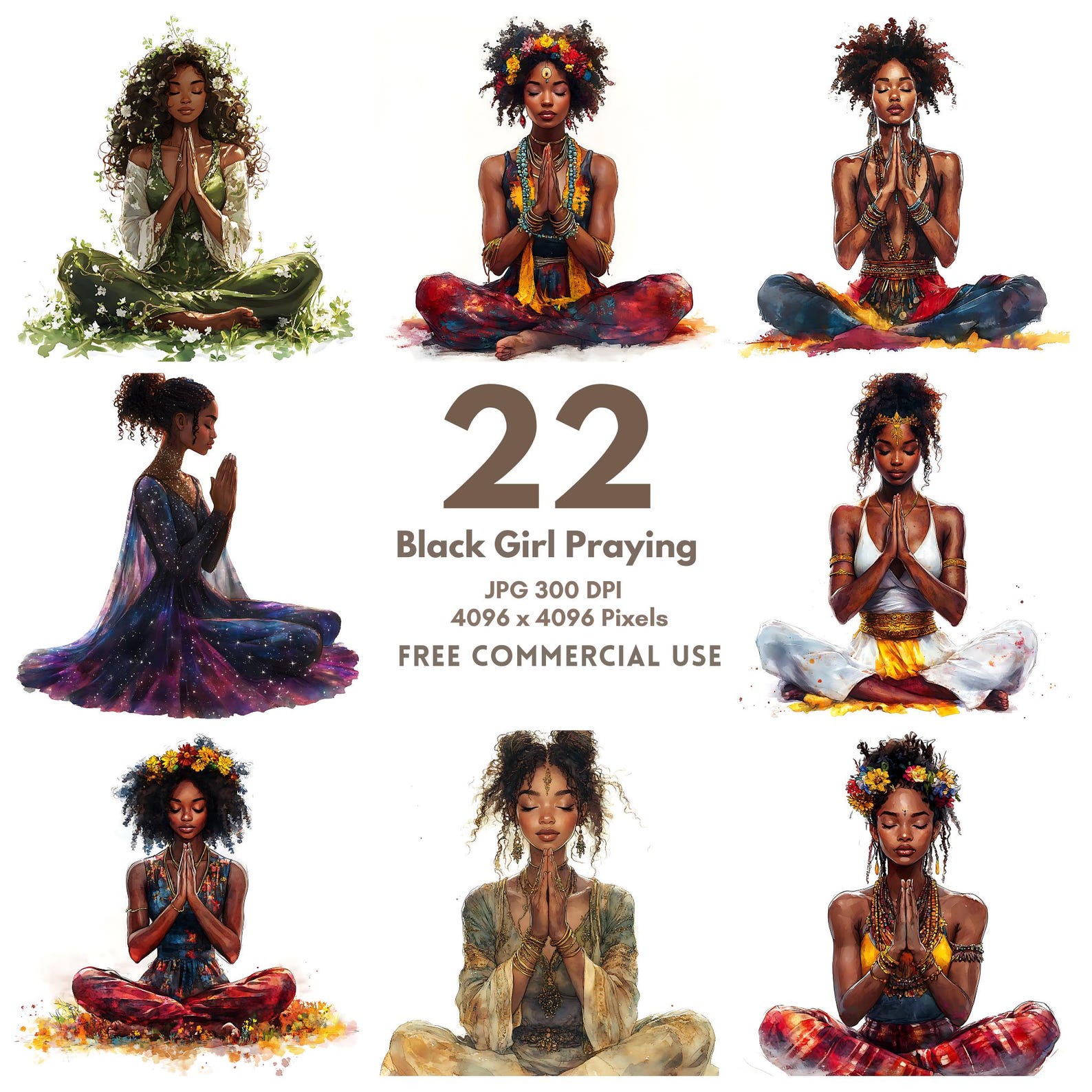 22 Black Girl Praying Clipart Jpgs, Women of All Ages, Woman of Faith, Praying Black Women ...