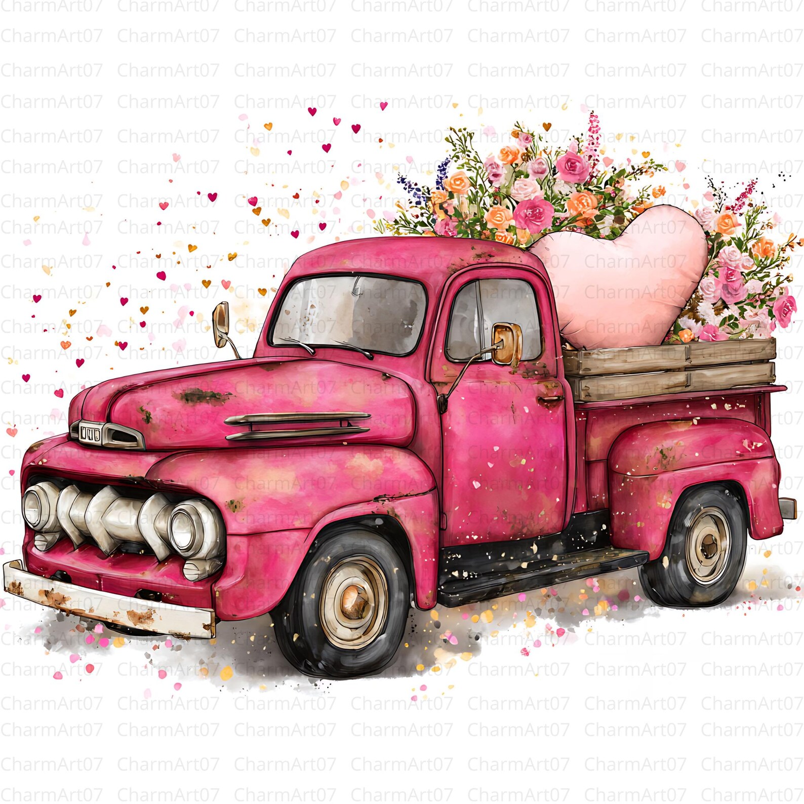 14 Valentine's Day Truck Clipart, Pink Vintage Truck, Valentine ...
