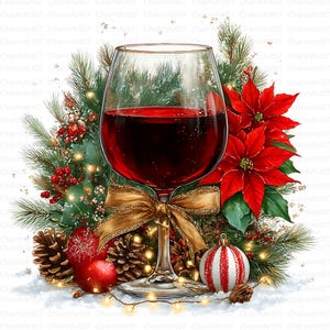 Christmas Wine Clipart, Festive Watercolor Art (JPG) - Etsy