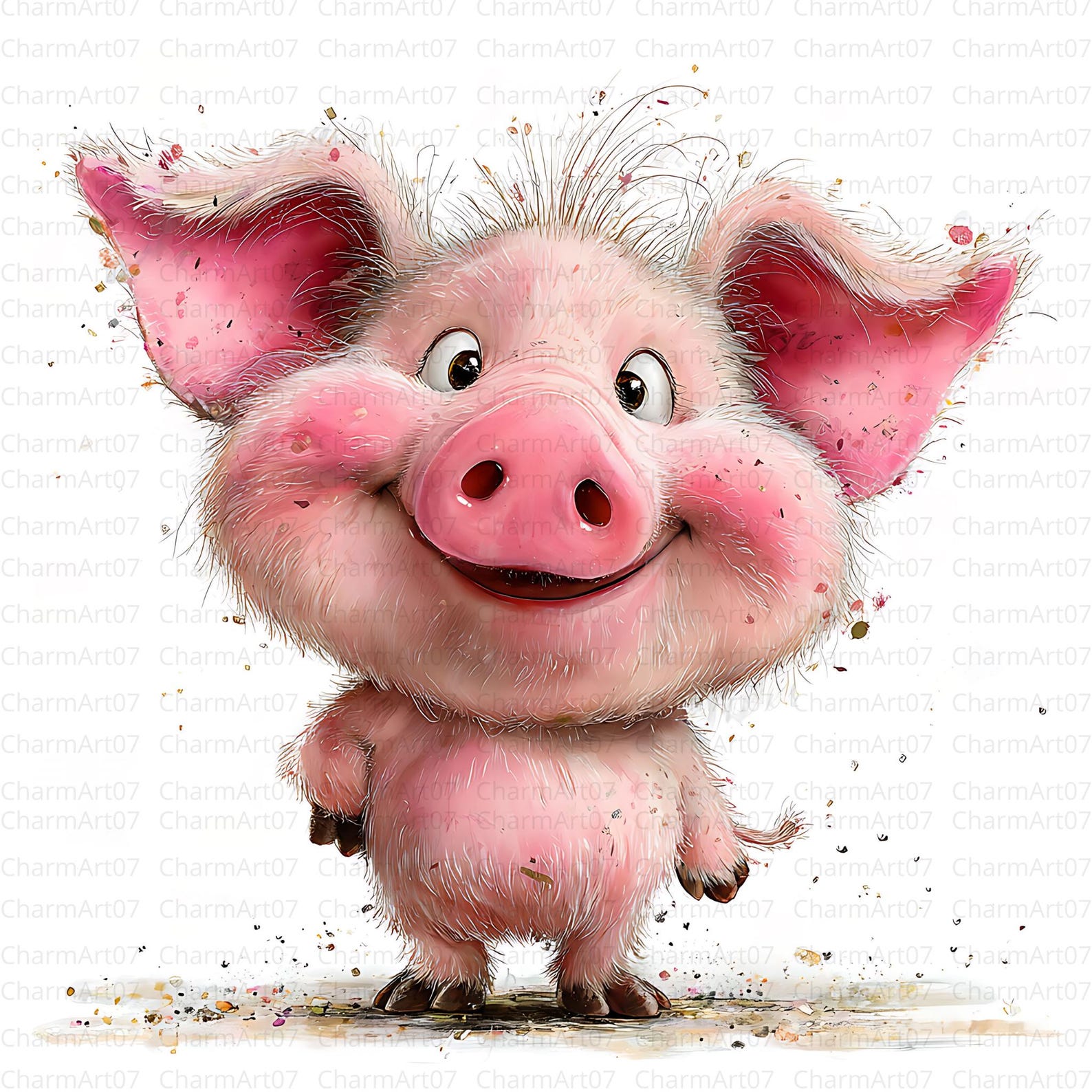 16 Funny Whimsical Piggy Clip Art, Quirky Pig With Flower Clipart, JPG ...