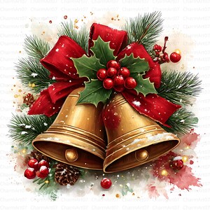 Watercolor Christmas Bell Clipart: 24 Golden Jingle Bells (digital ...