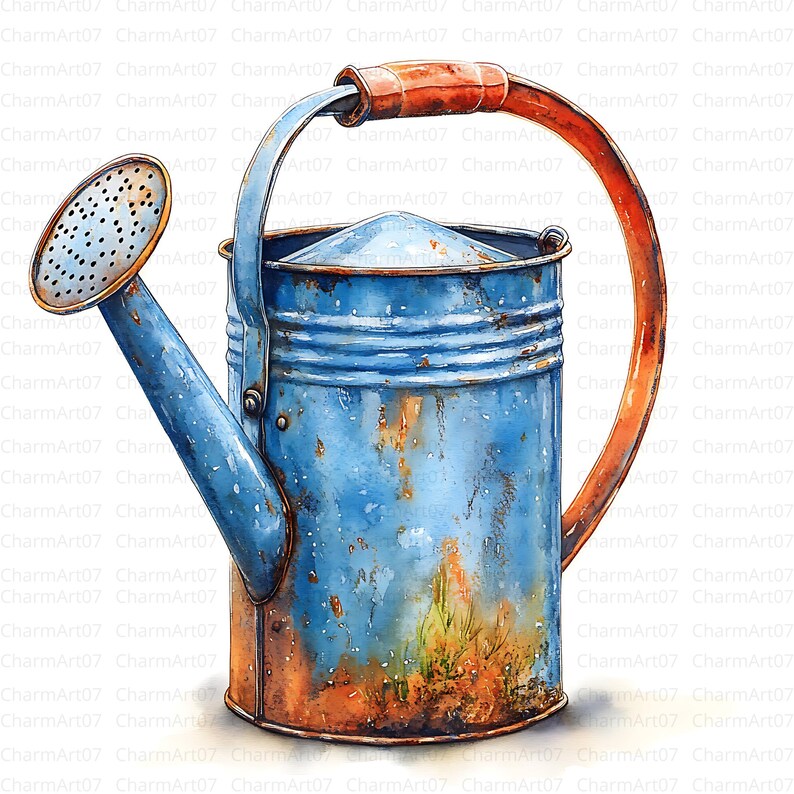 10 Watering Can Clipart, Rustic Watering Can, Watercolor Clipart, High ...