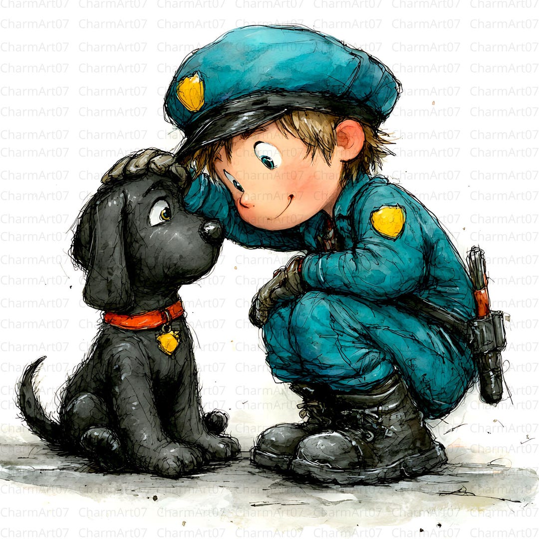Cute Police Clip Art, 24 Watercolor Police Officer Kid, High-quality ...
