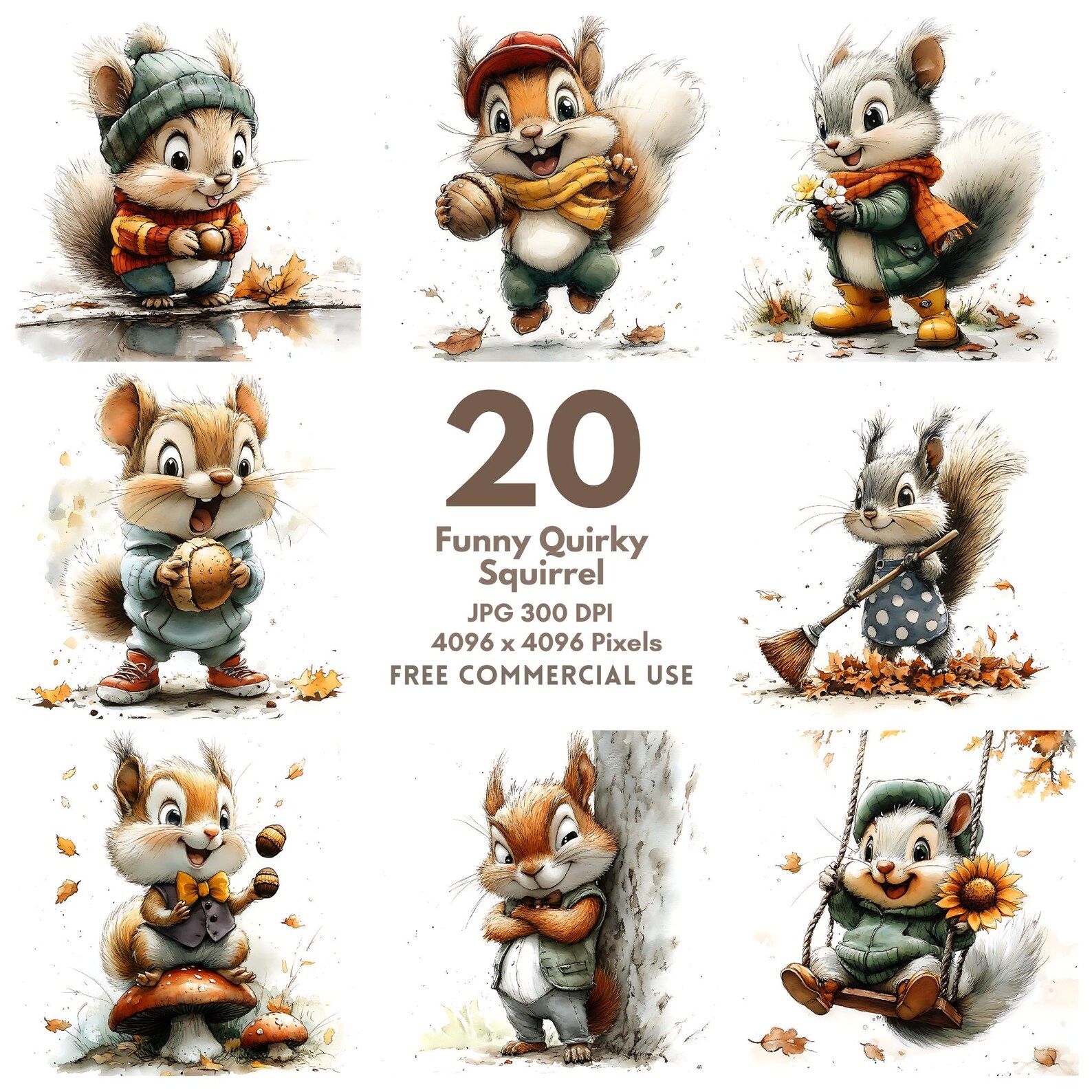 20 Funny Quirky Squirrel Clipart, Surprised Squirrel, Printable ...