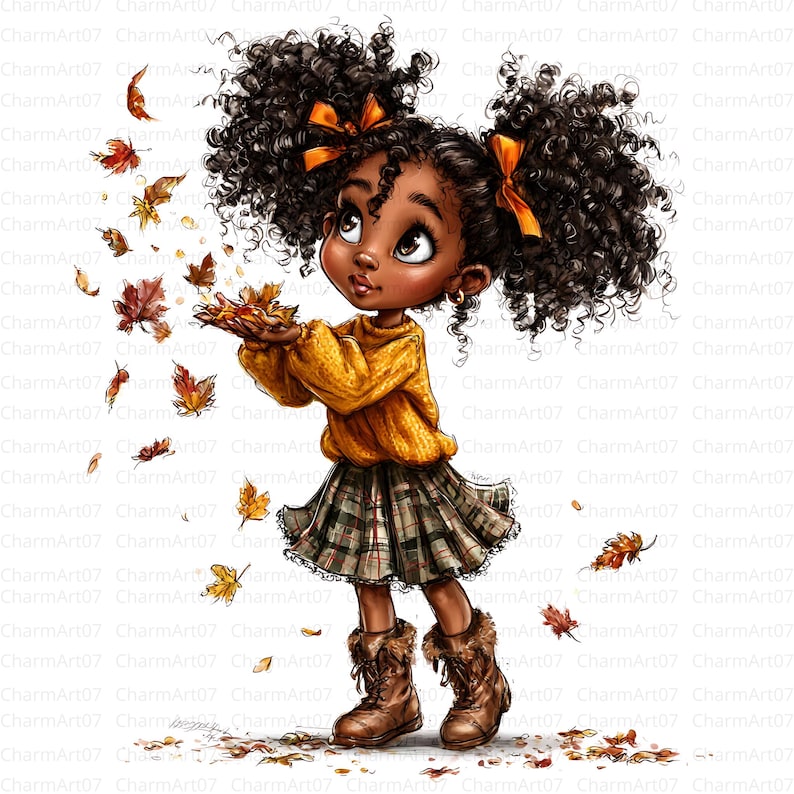Black Girl Autumn Clipart, Watercolor Leaves PNG (instant Download) - Etsy