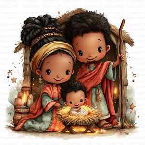African American Nativity Watercolor Clipart: Christmas Scenes (digital ...