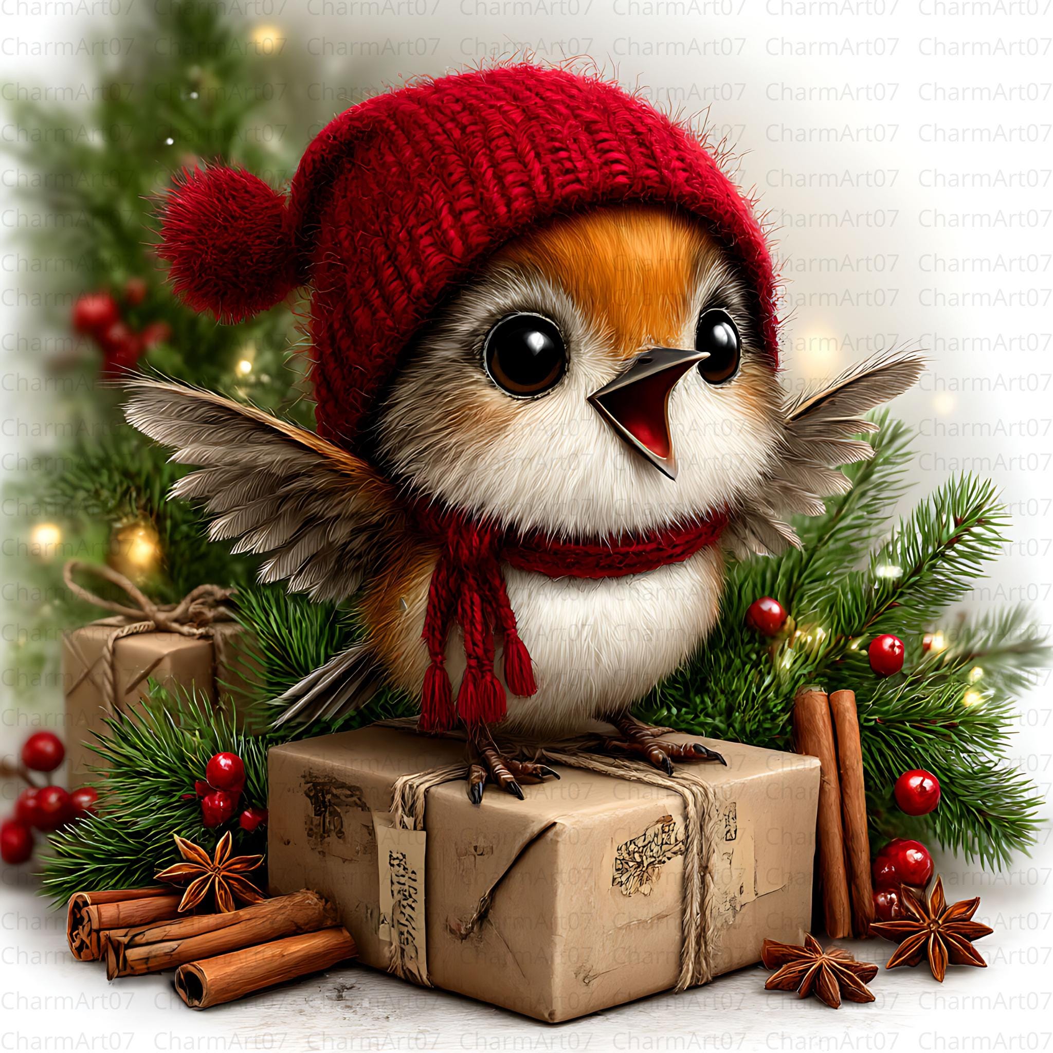 Christmas Robin Clipart: 20 Watercolor Whimsical Bird JPG (digital ...