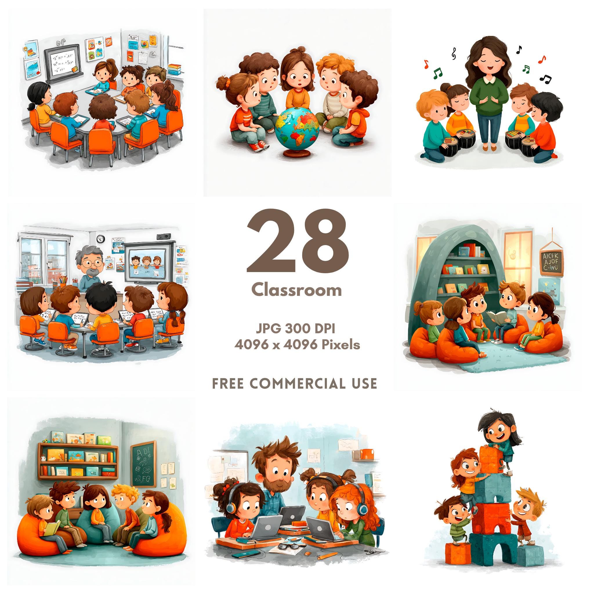 Watercolor Classroom Clipart Bundle: Teacher Student Illustrations ...