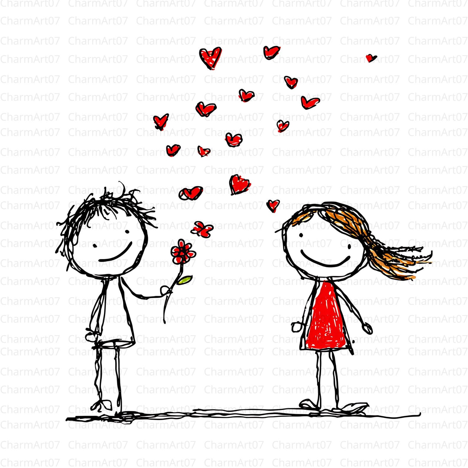 70 Valentine's Day Scribbles Clipart: Love Heart Girl Line Art (digital ...