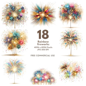 20 Colorful Fireworks Clipart, Rainbow Firecrackers, Sparkling ...