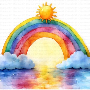 20 Sun and Rainbow Clipart, Nursery Rainbow, Printable Watercolor ...