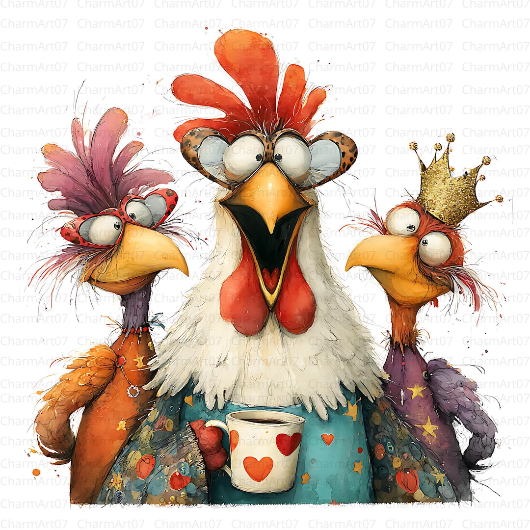 17 Funny Whimsical Chickens Clipart, Quirky Chickens, Whimsical Animals ...