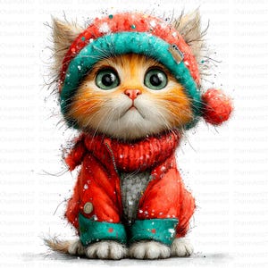 Christmas Cat Clipart: 16 Watercolor Kitten Jpgs (digital Download) - Etsy