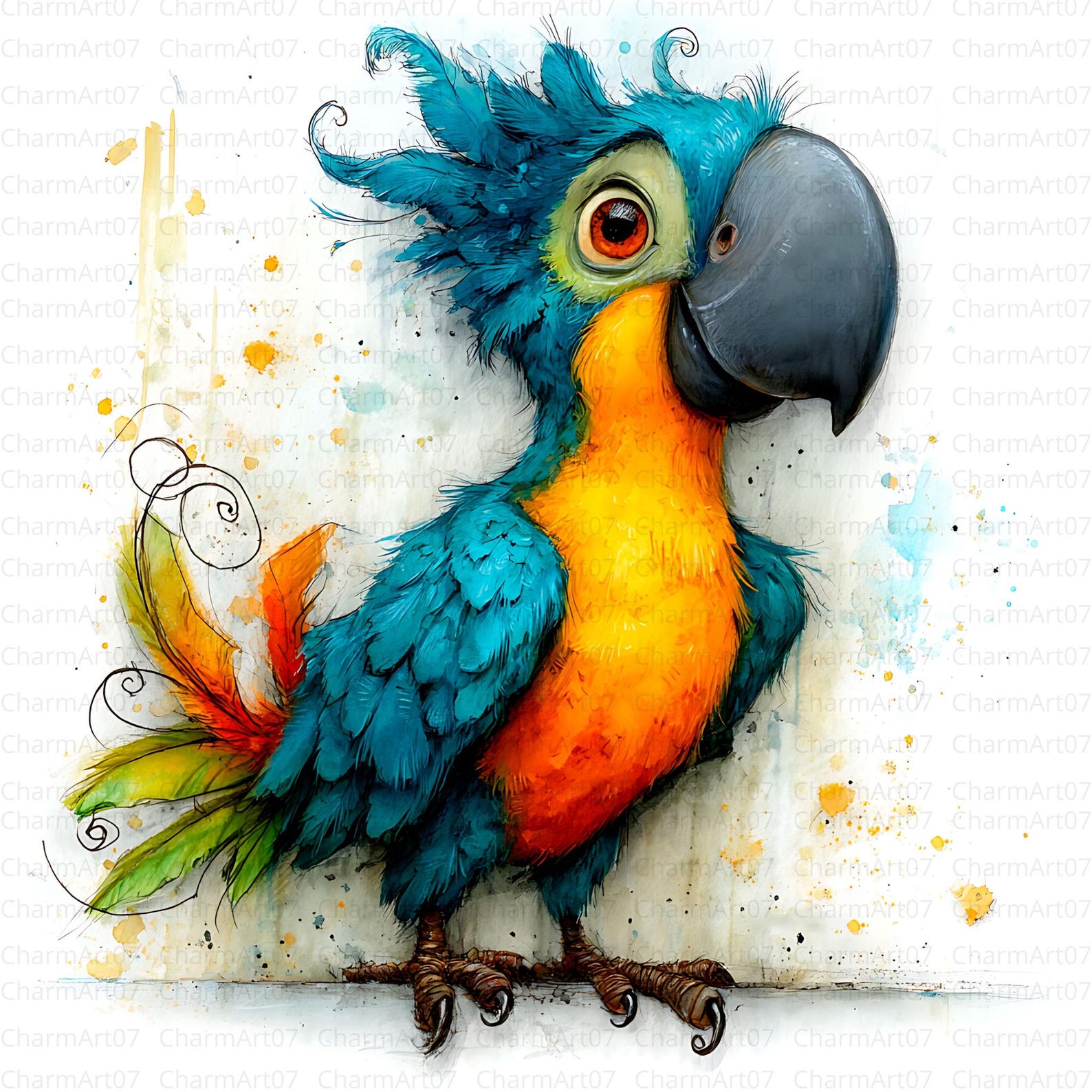 Whimsical Birds Clipart: Watercolor Style, Funny Bird Illustrations ...