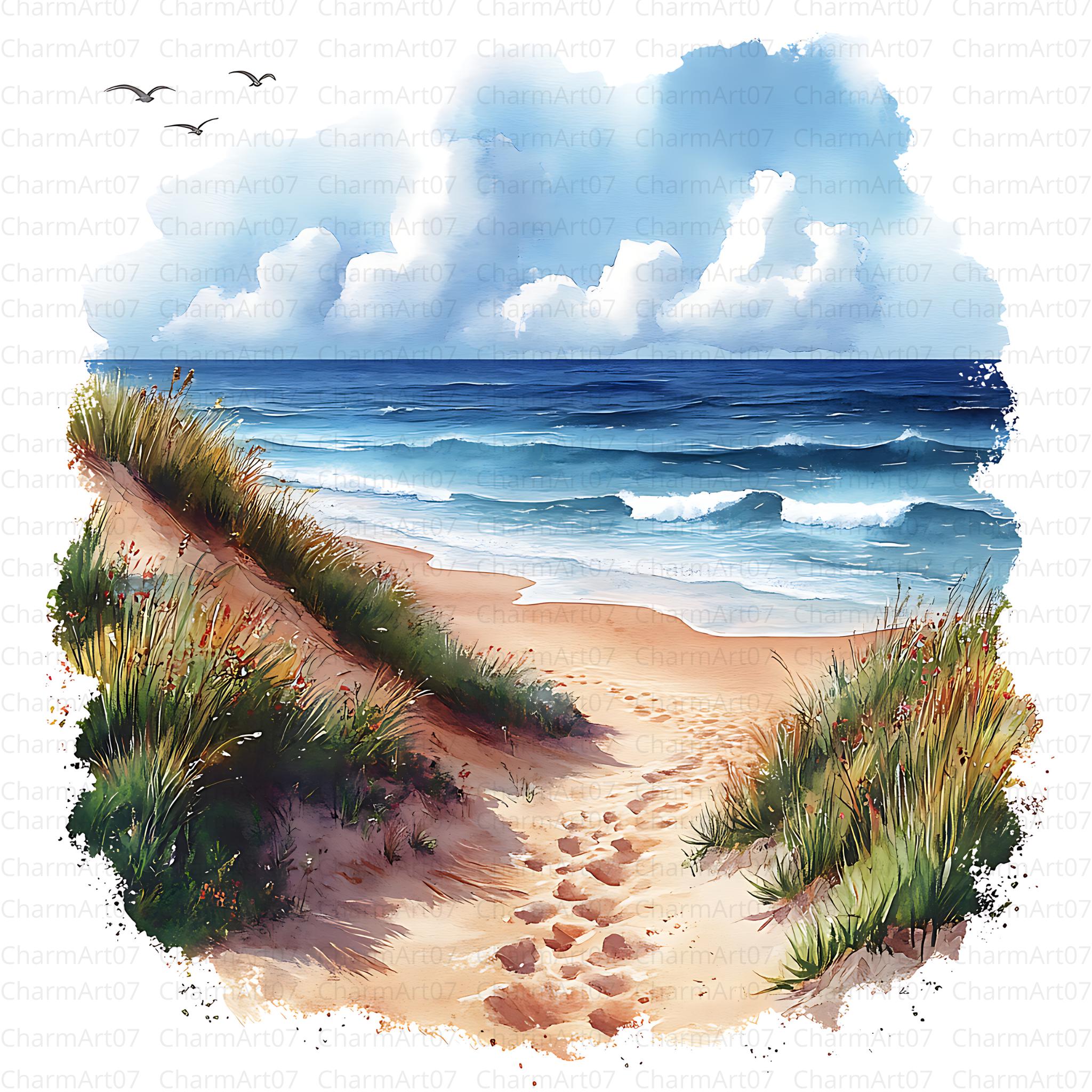 30 Coastal Beach Ocean Clipart, Sea Clipart, Printable Watercolor, High ...