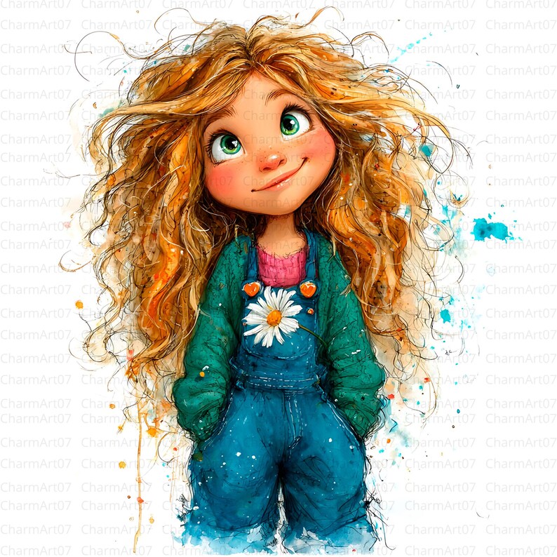 Whimsical Girl Clipart: Watercolor Style Illustrations (JPG Download ...
