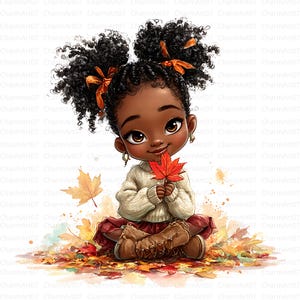 Black Girl Autumn Clipart, Watercolor Leaves PNG (instant Download) - Etsy