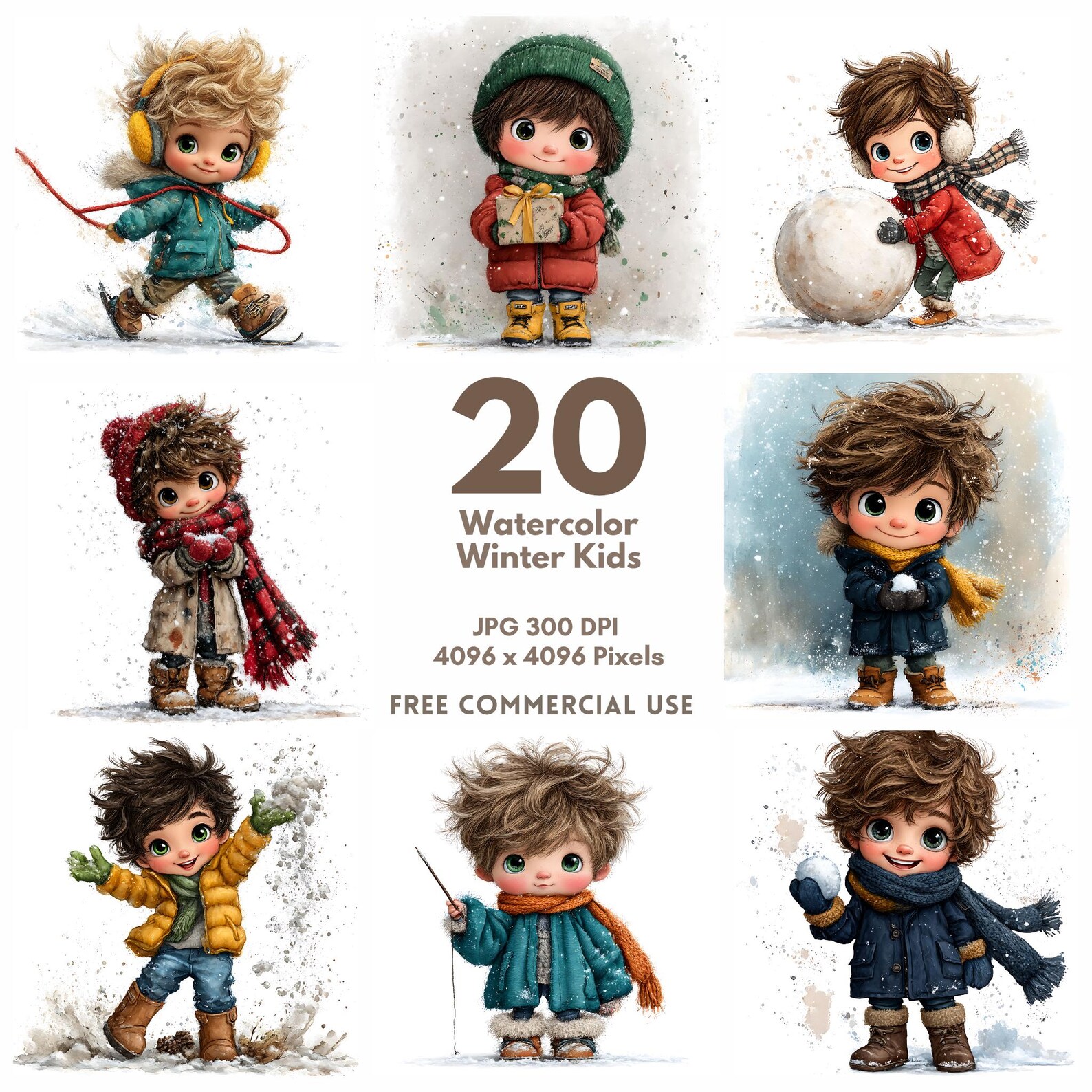Watercolor Winter Kids Clipart Bundle : 20 Christmas Children JPG ...
