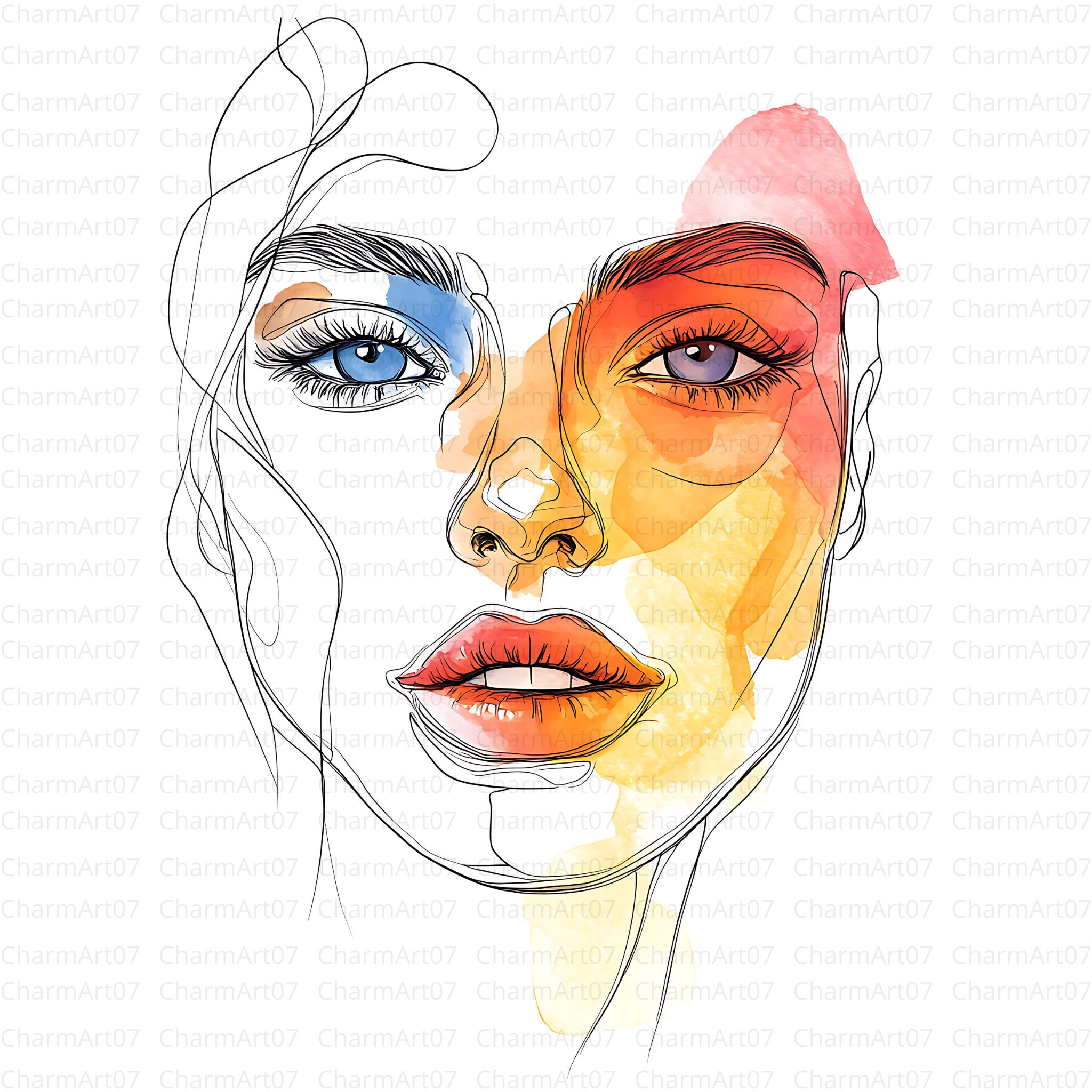 24 Woman Face Clipart, Face Line Art Clipart, High Quality Jpgs ...