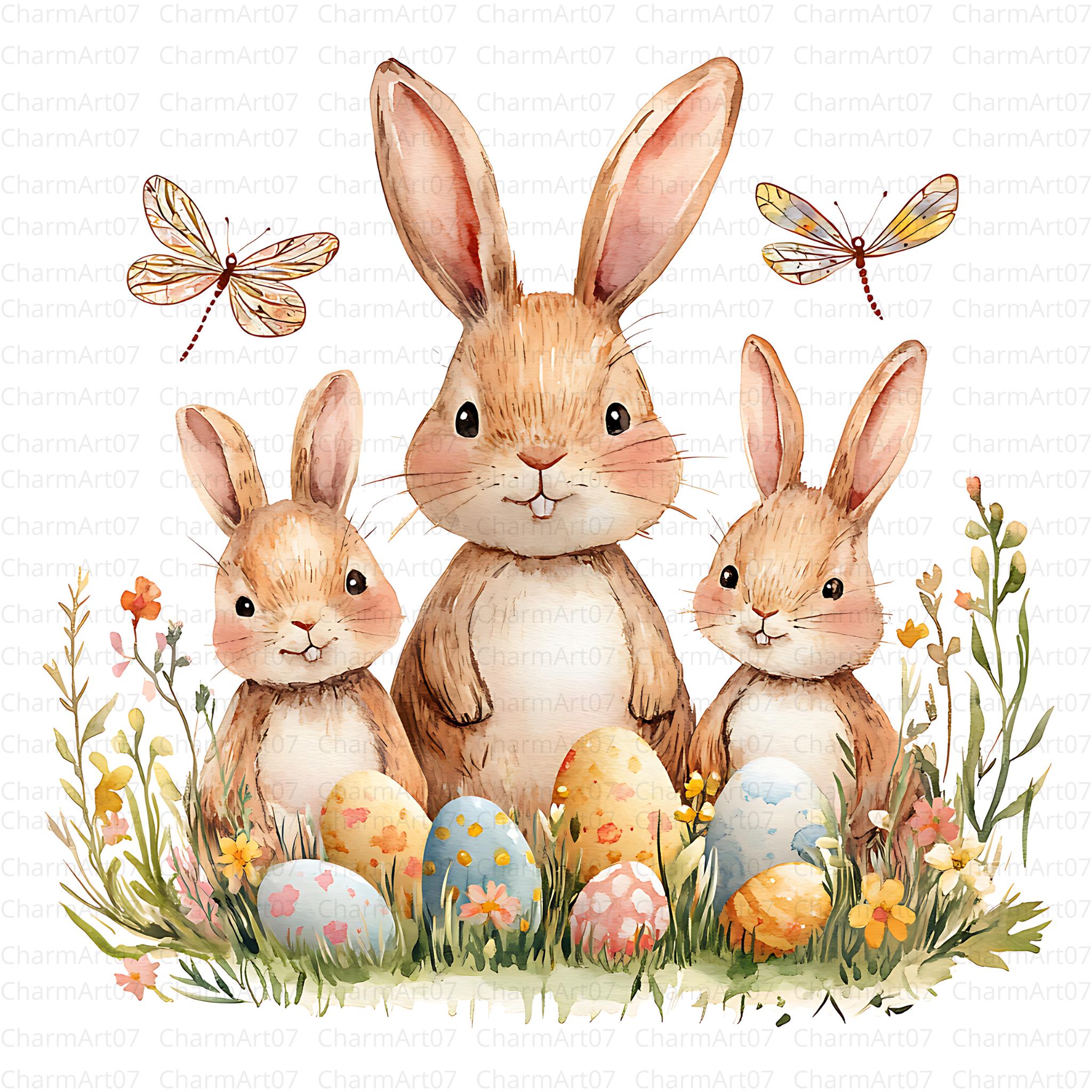 14 Bunny Inside Easter Egg Clipart, Printable Watercolor Clipart ...