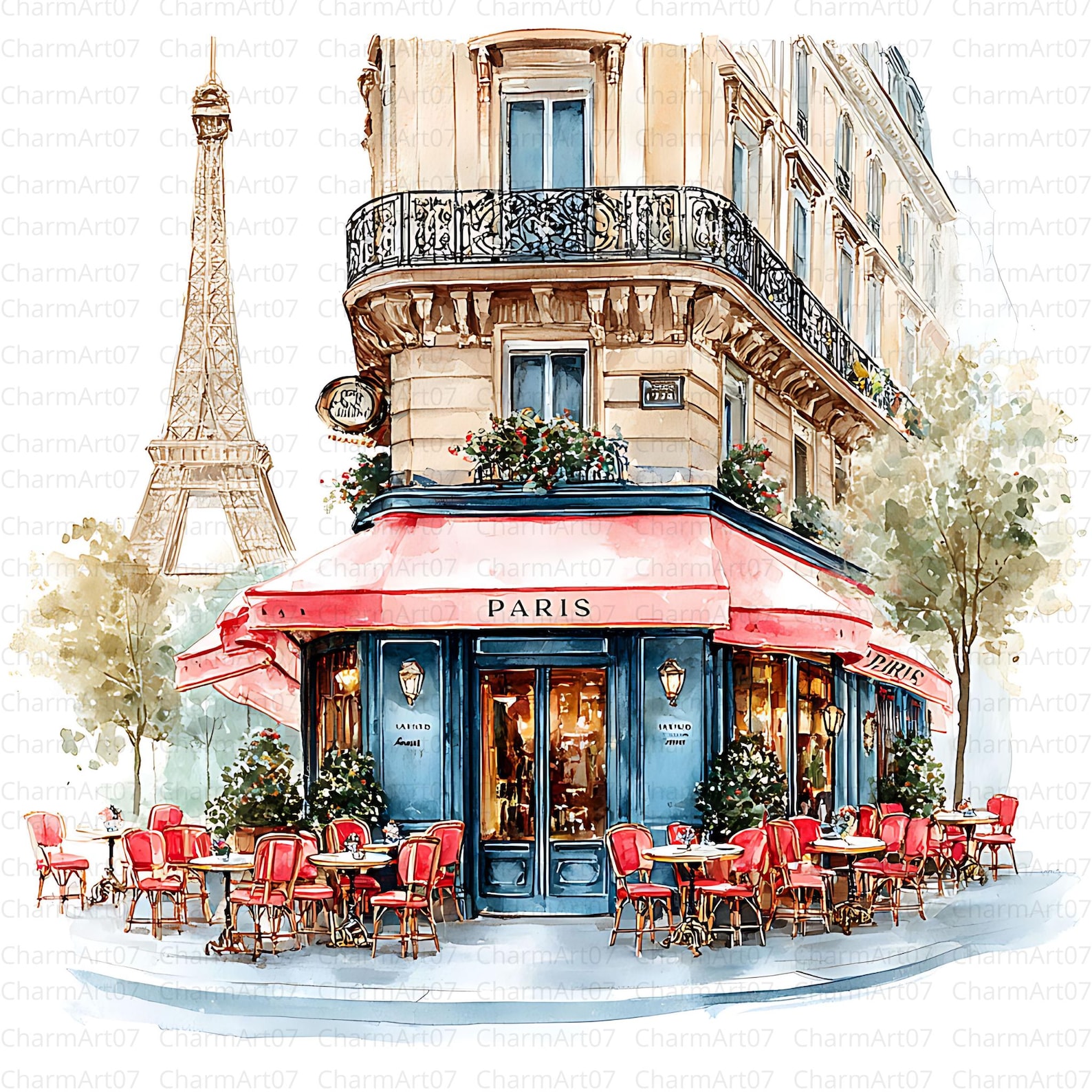 Paris Cafe Watercolor Clipart, Printable Parisian Art (JPG) - Etsy