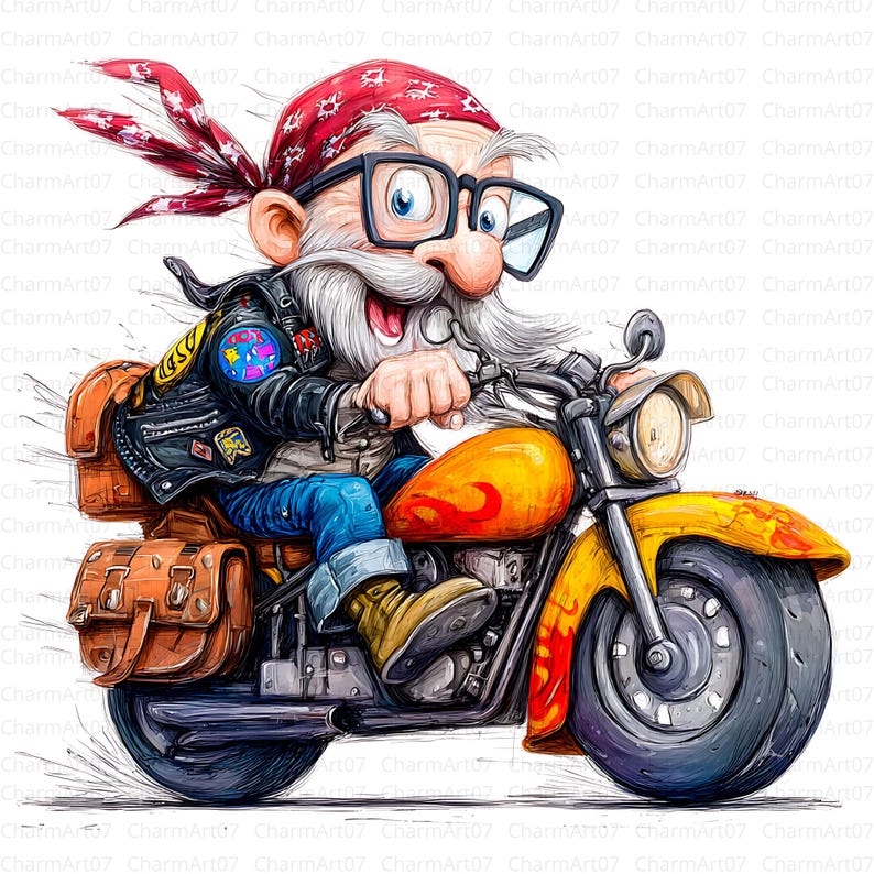Watercolor Senior Man Clipart: Motorcycle Art, Junk Journal Graphics ...
