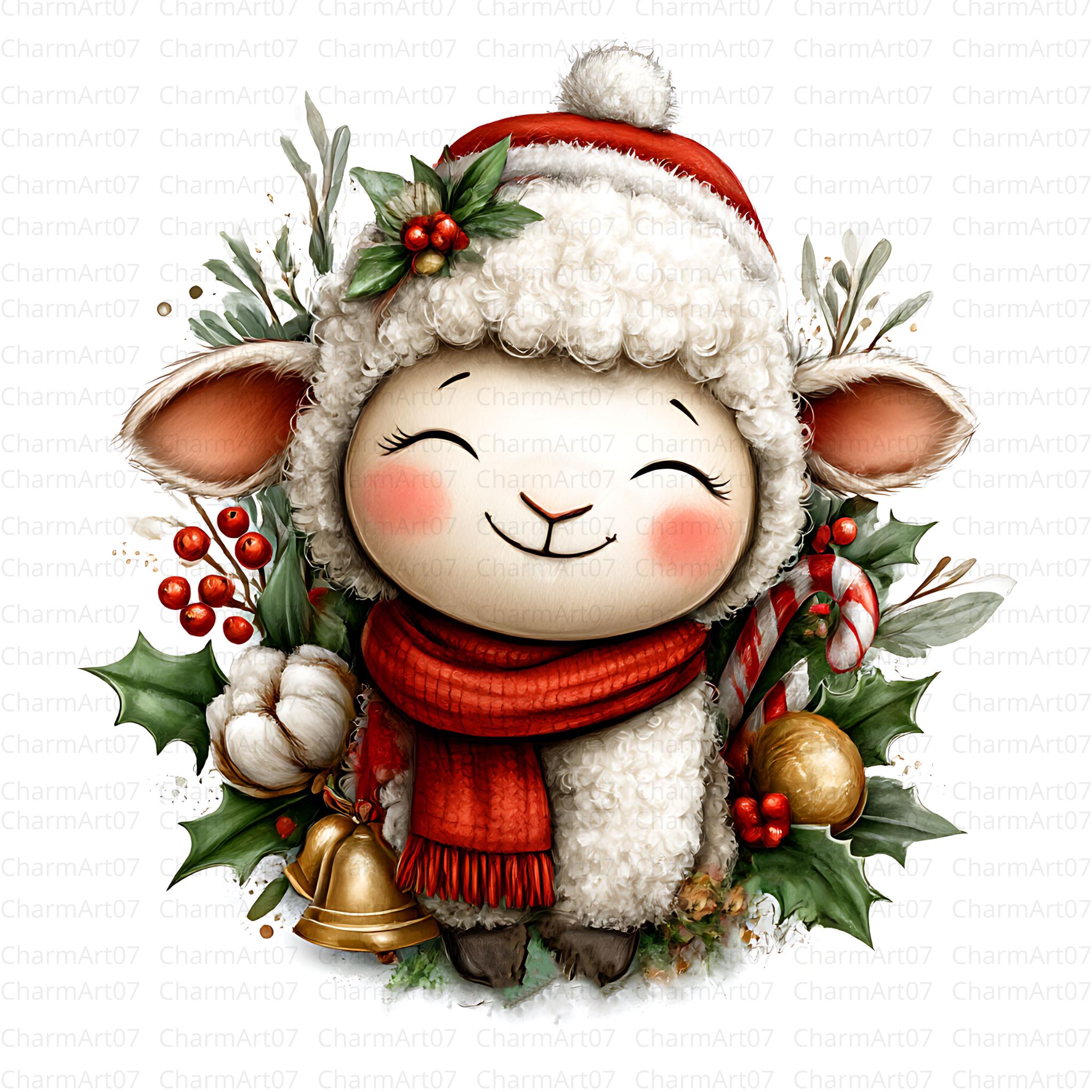 20 Funny Christmas Sheep Clipart Bundle: Watercolor JPG (digital ...