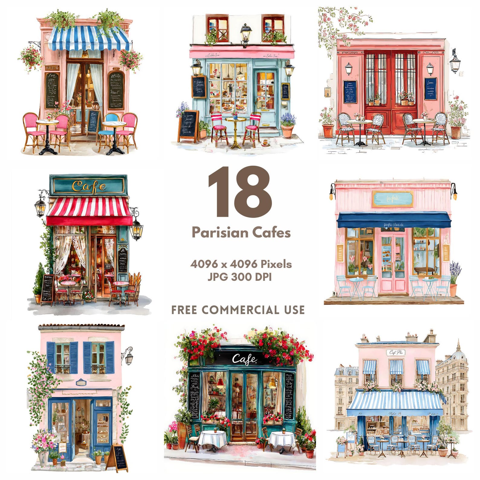 Paris Cafe Watercolor Clipart, Printable Parisian Art (JPG) - Etsy