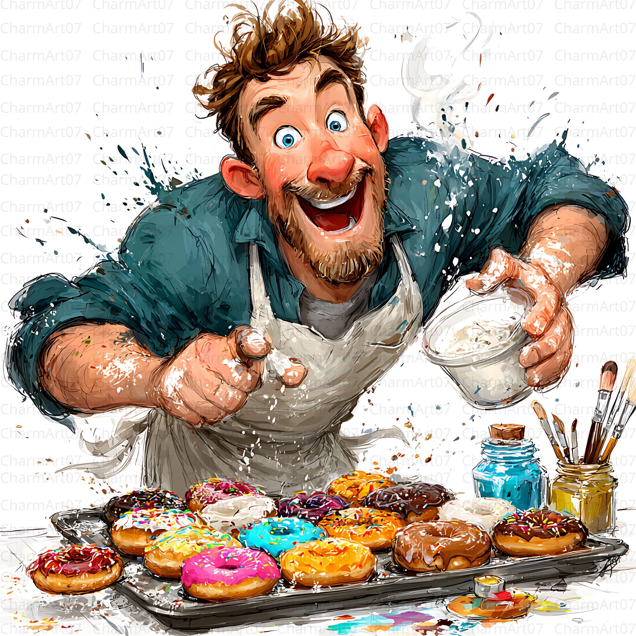 Watercolor Baker Clipart Bundle: Bakery Chef Illustrations (digital ...