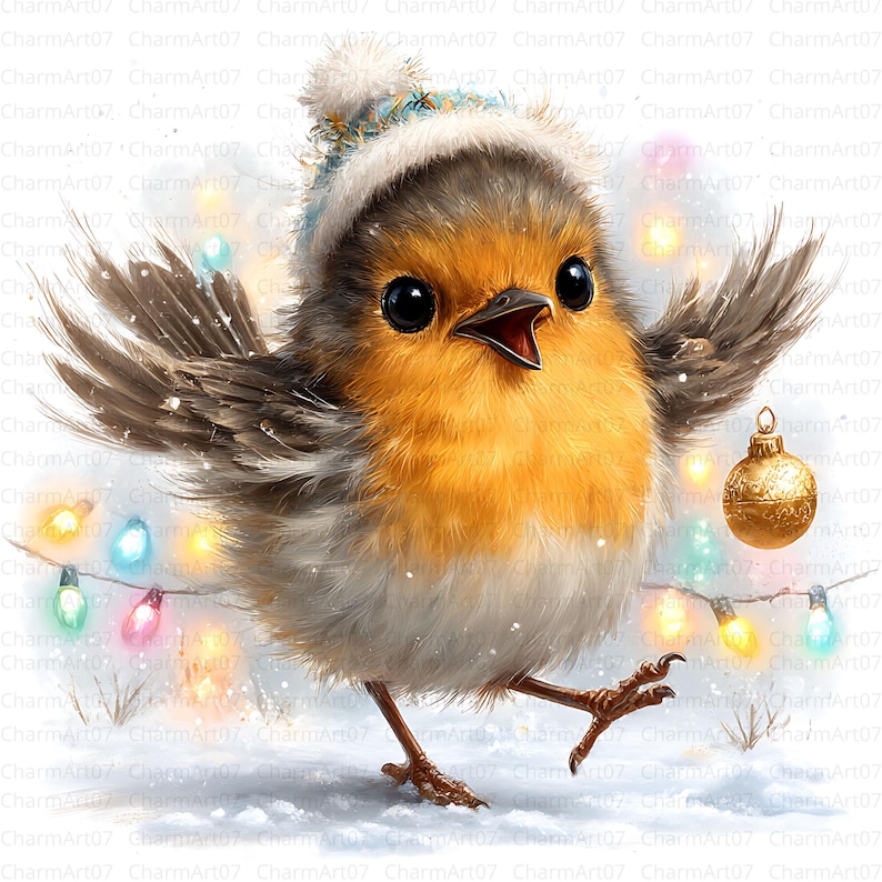 Christmas Robin Clipart: 20 Watercolor Whimsical Bird JPG (digital ...