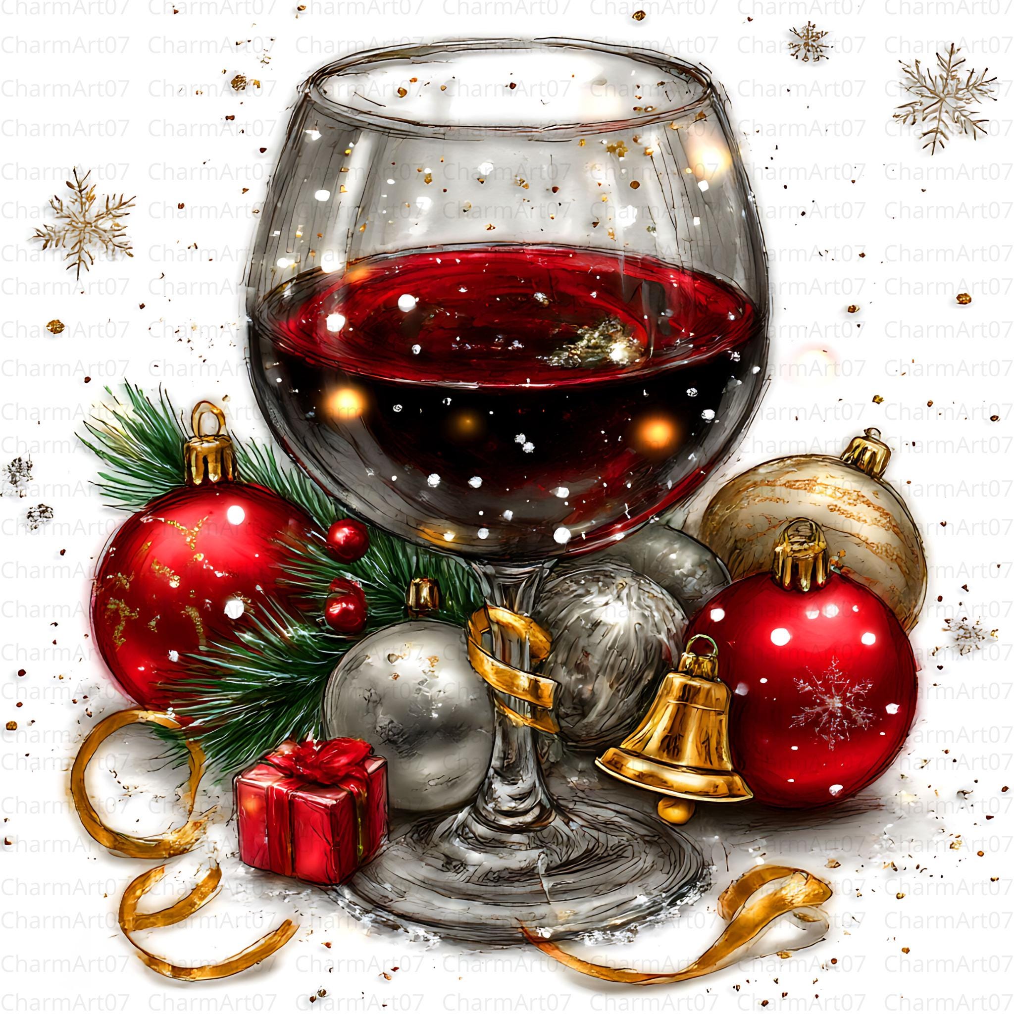 Christmas Wine Clipart, Festive Watercolor Art (JPG) - Etsy
