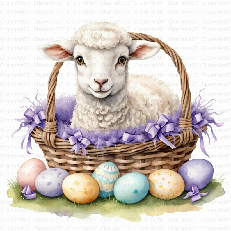 14 Easter Lamb Clipart, Printable Watercolor Clipart , High Quality JPG ...