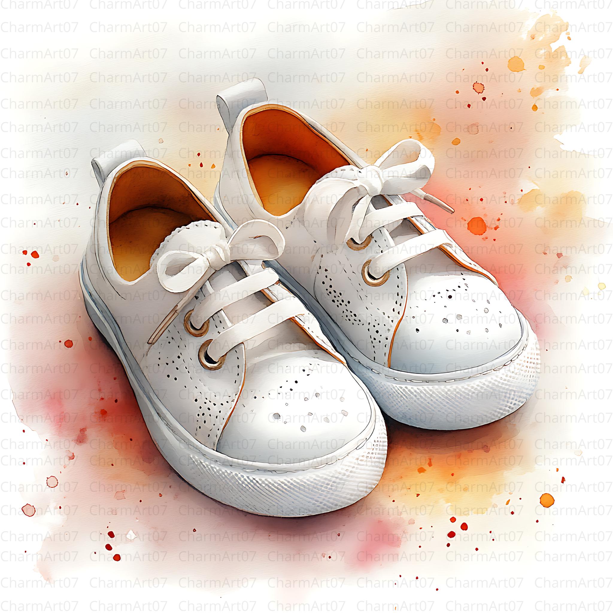 Watercolor Baby Booties Clip Art: Baby Shoes Image (digital Download ...