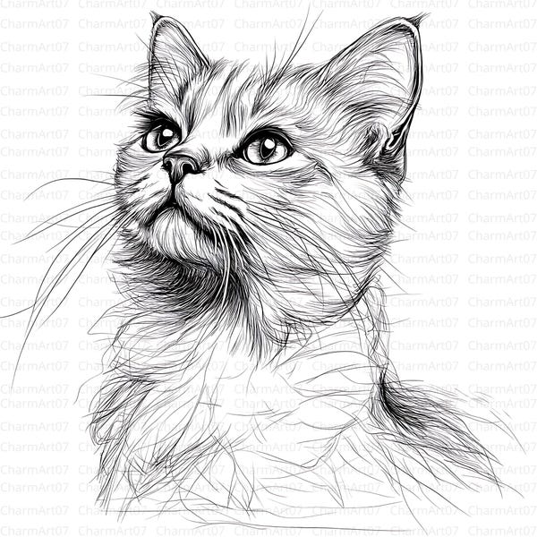 Cat Funny Line Drawing - Etsy UK