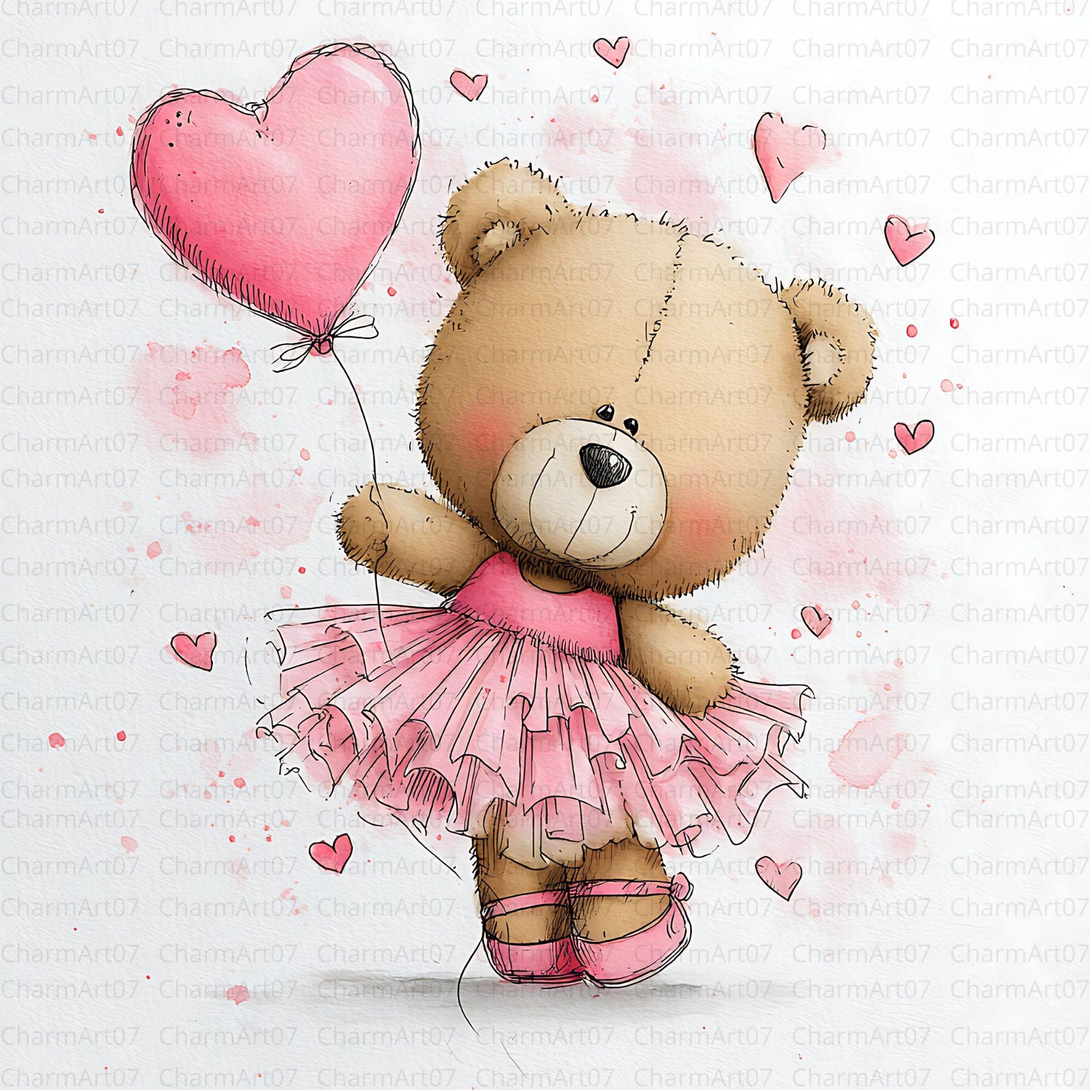 20 Watercolor Valentine Teddy Bear Clipart, Soft Pastel Love Bears ...