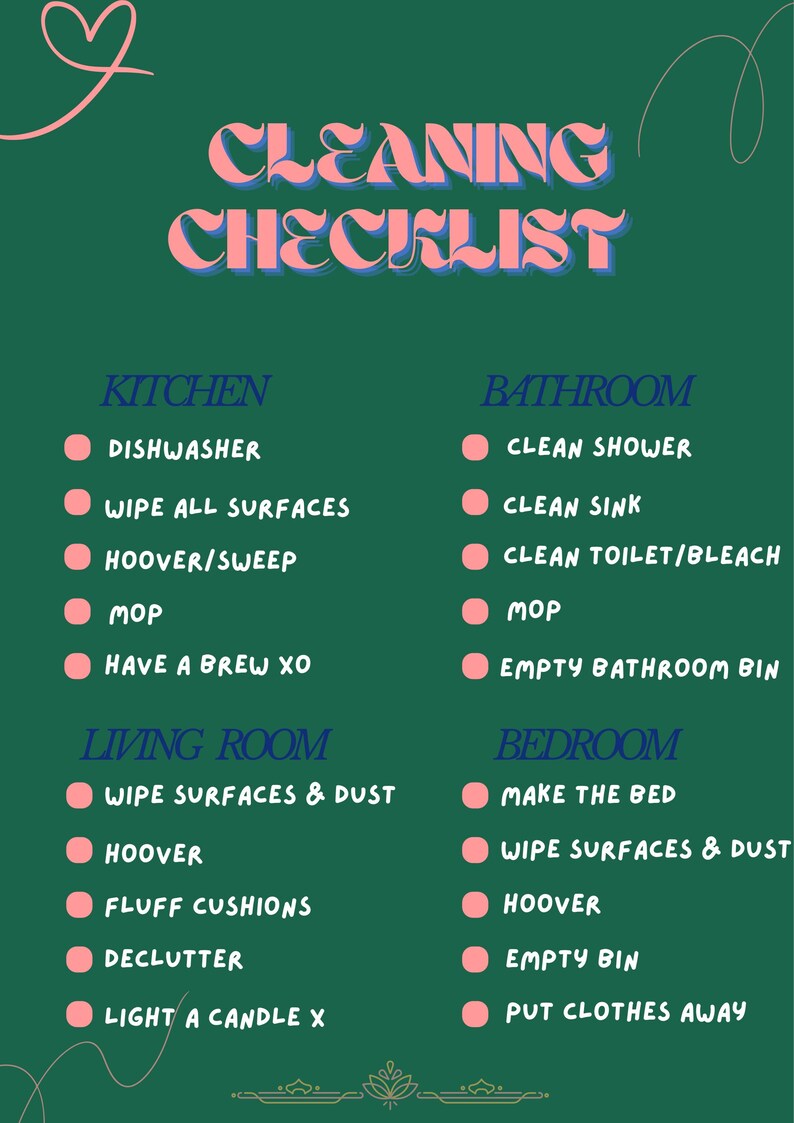 Printable Cleaning Checklist Aesthetic Cleaning Schedule Kitchen ...