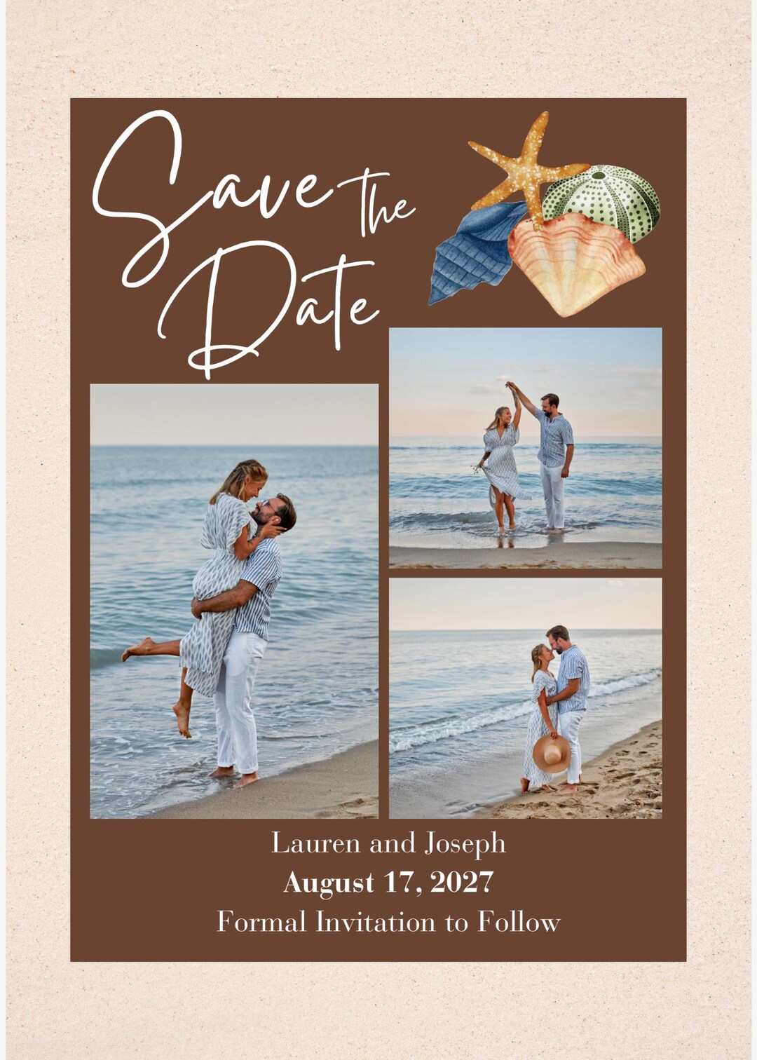 Seashell Beachy Save the Date- Customizable Background and Text - Etsy